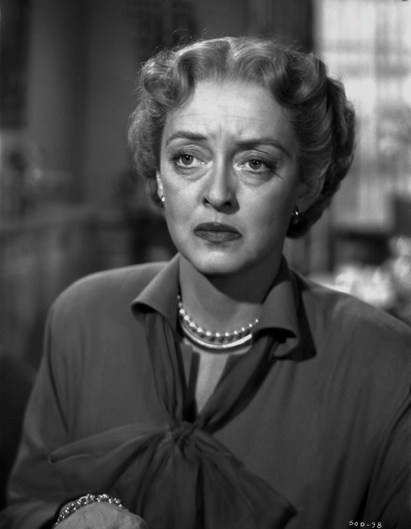 Bette Davis Portrait in Silk Long Sleeve Dress with Pearl Necklace and ...