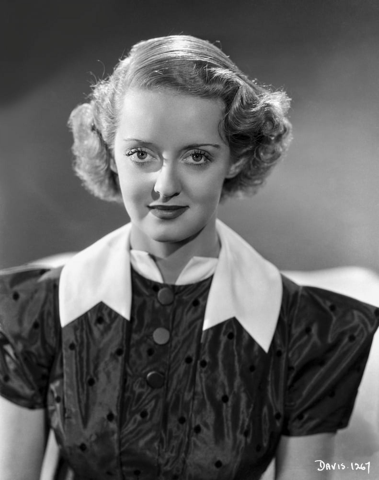 Bette Davis Portrait in Whit Collar Black Short Sleeve Velvet Shirt ...