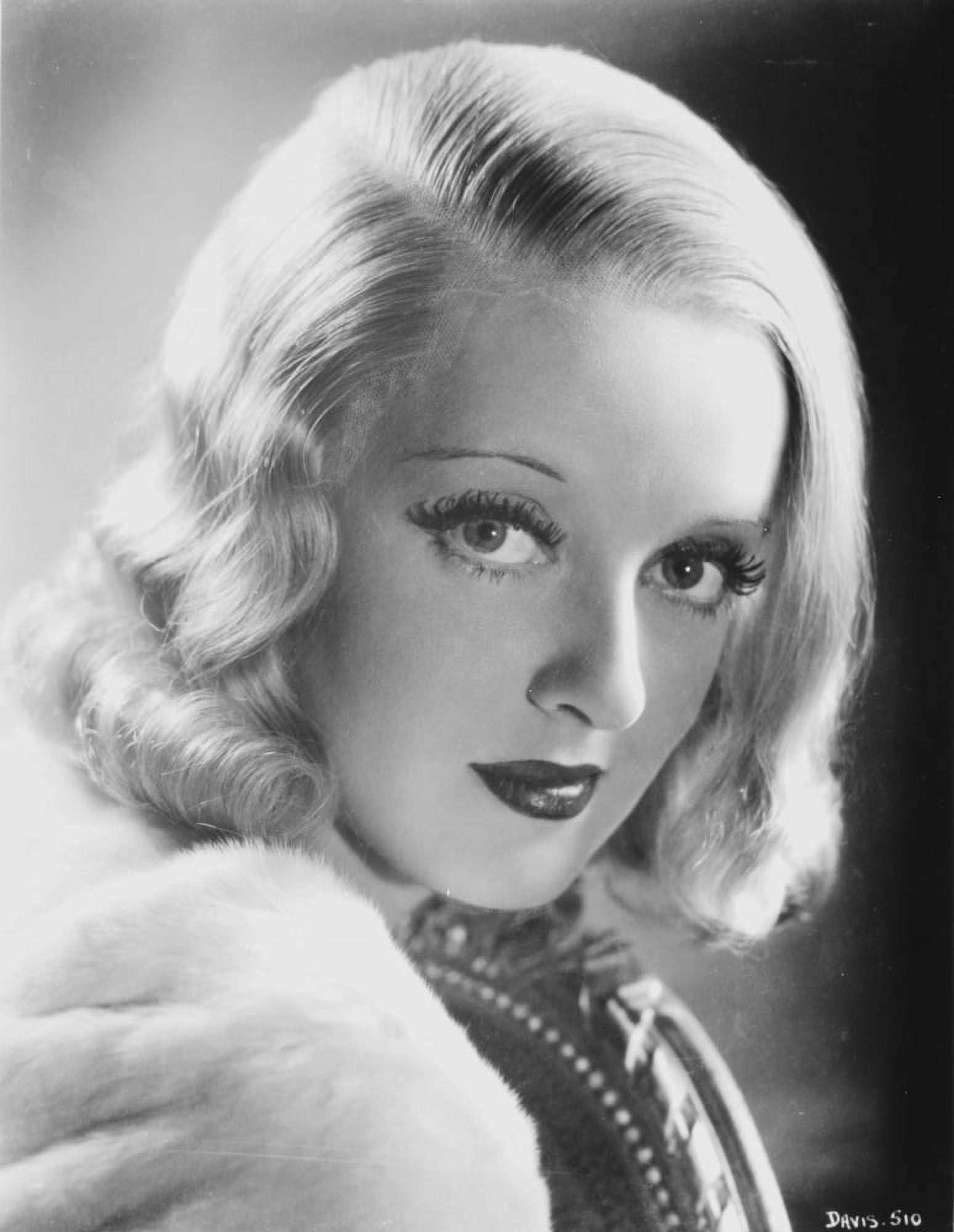 Bette Davis Portrait in White Fur Coat and Black Underclothes in Finger ...