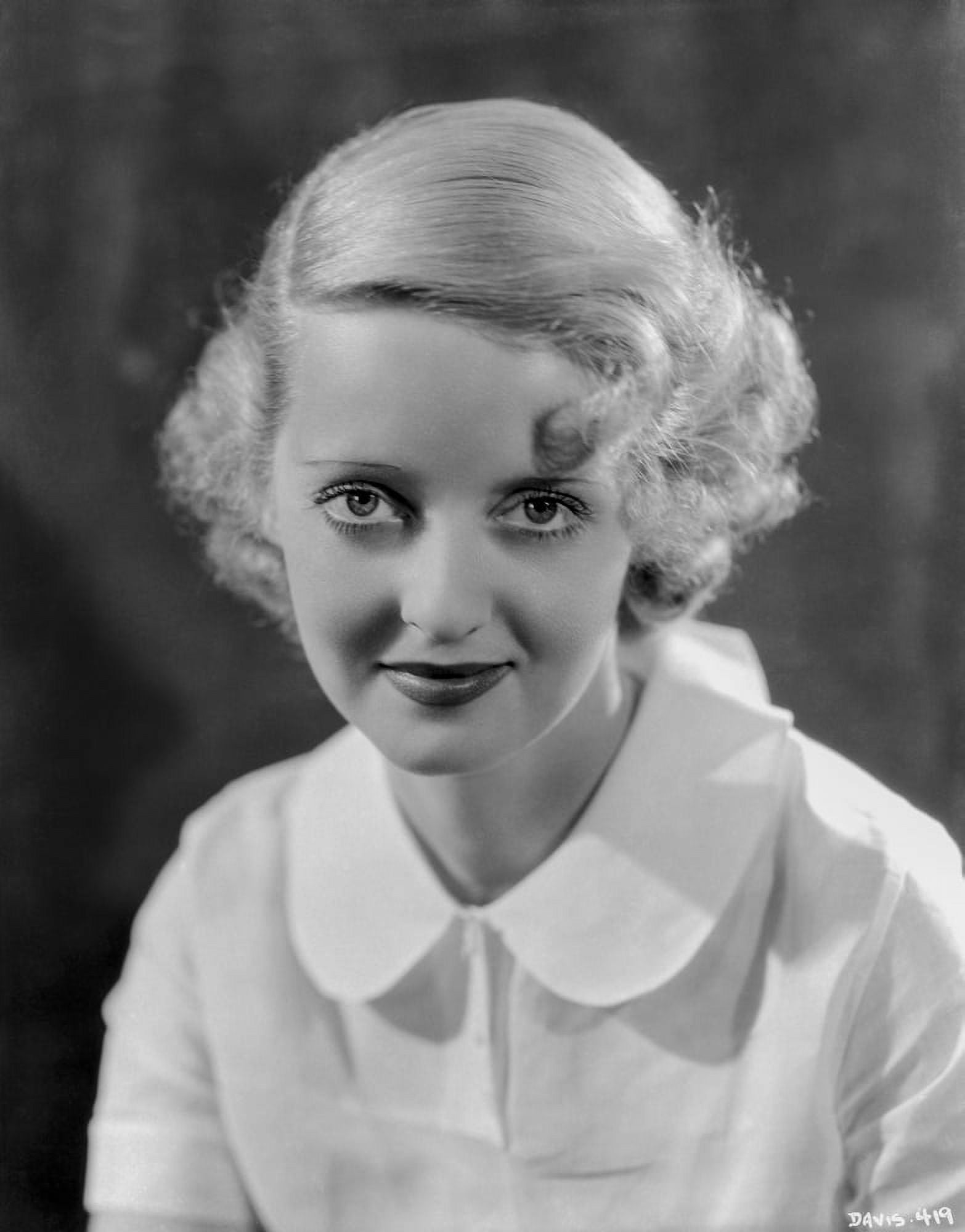 Bette Davis Portrait in White Sleeved Dress with Marcel Wave Hairstyle ...