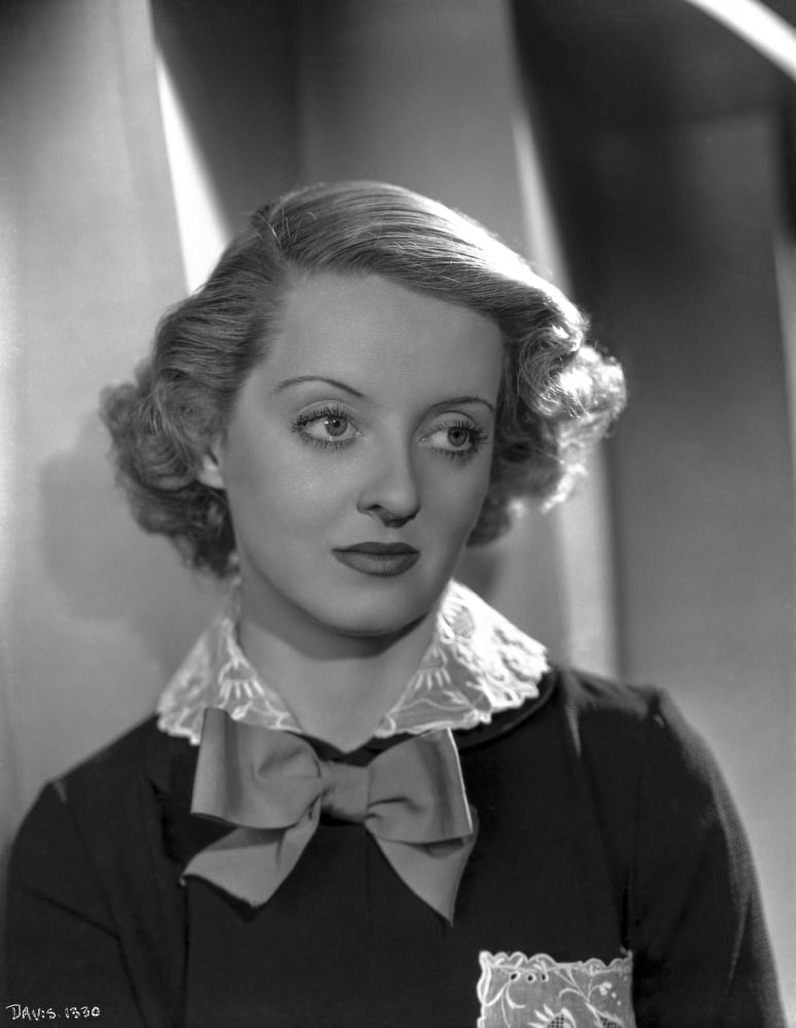 Bette Davis Portrait with Waved Short Hair in Black Long Sleep Dress ...