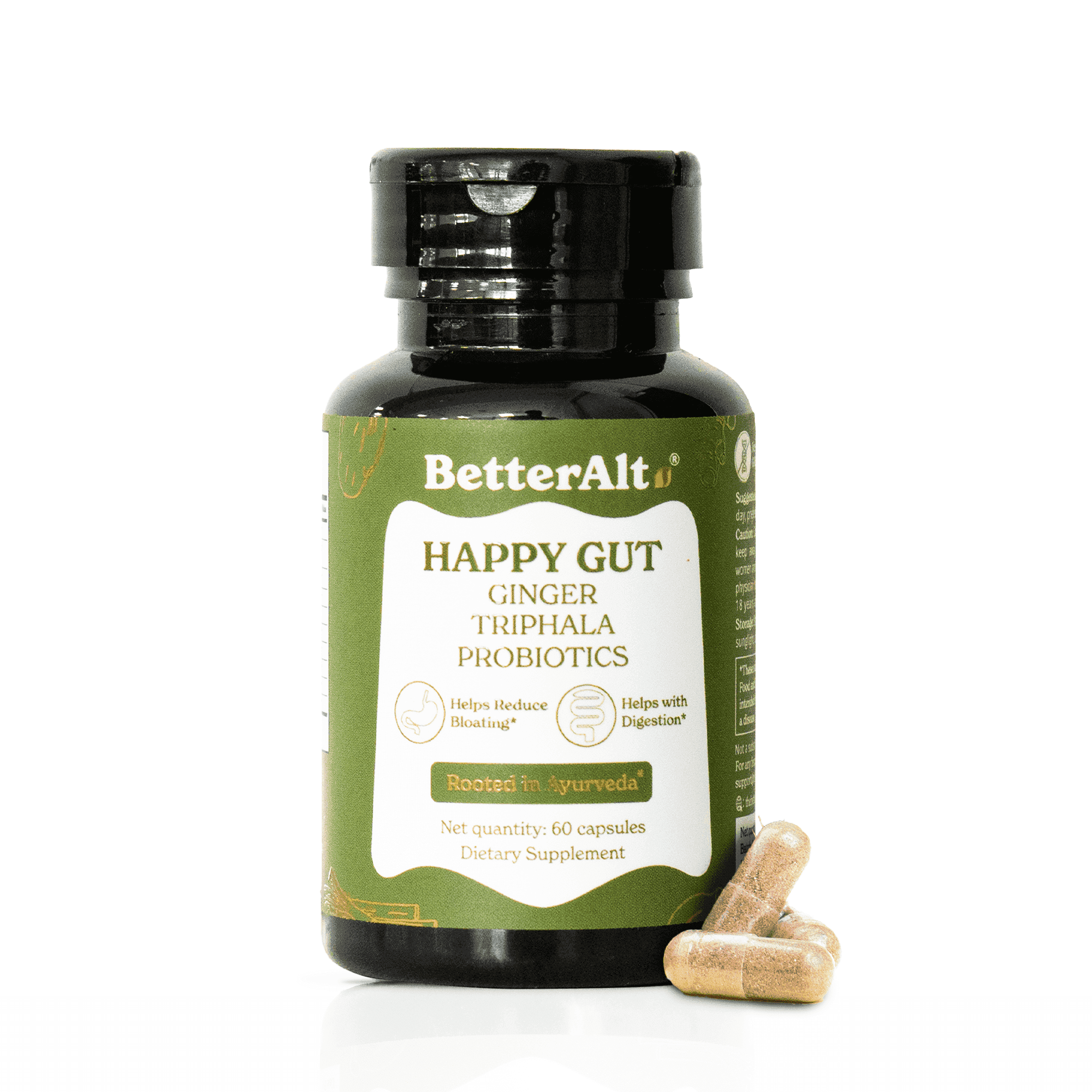 Better Alt Happy Gut Capsules - Ginger Triphala Probiotics, 60 Count ...