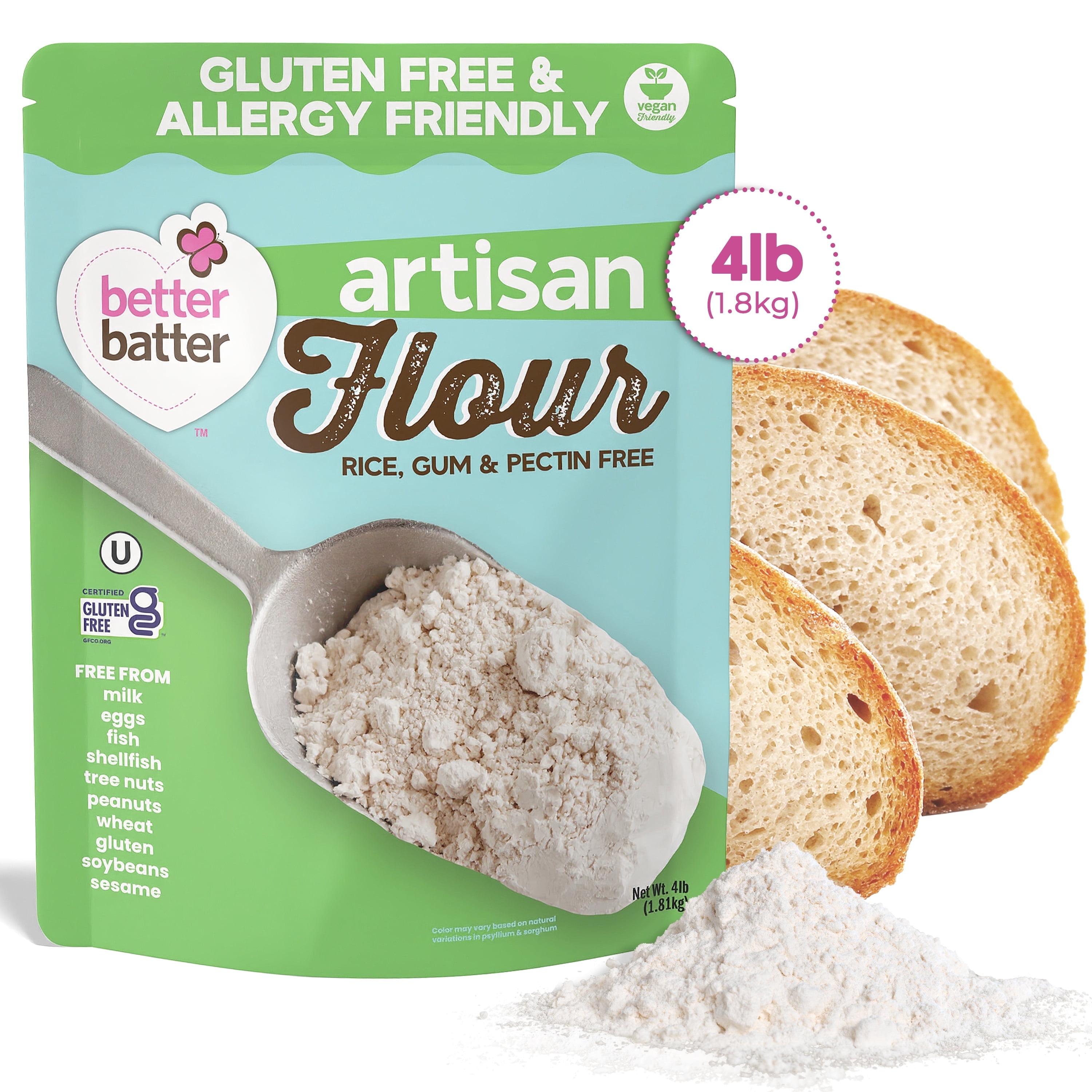 Better Batter Gluten Free Flour, Artisan Blend 4lbs - Vegan, Kosher ...
