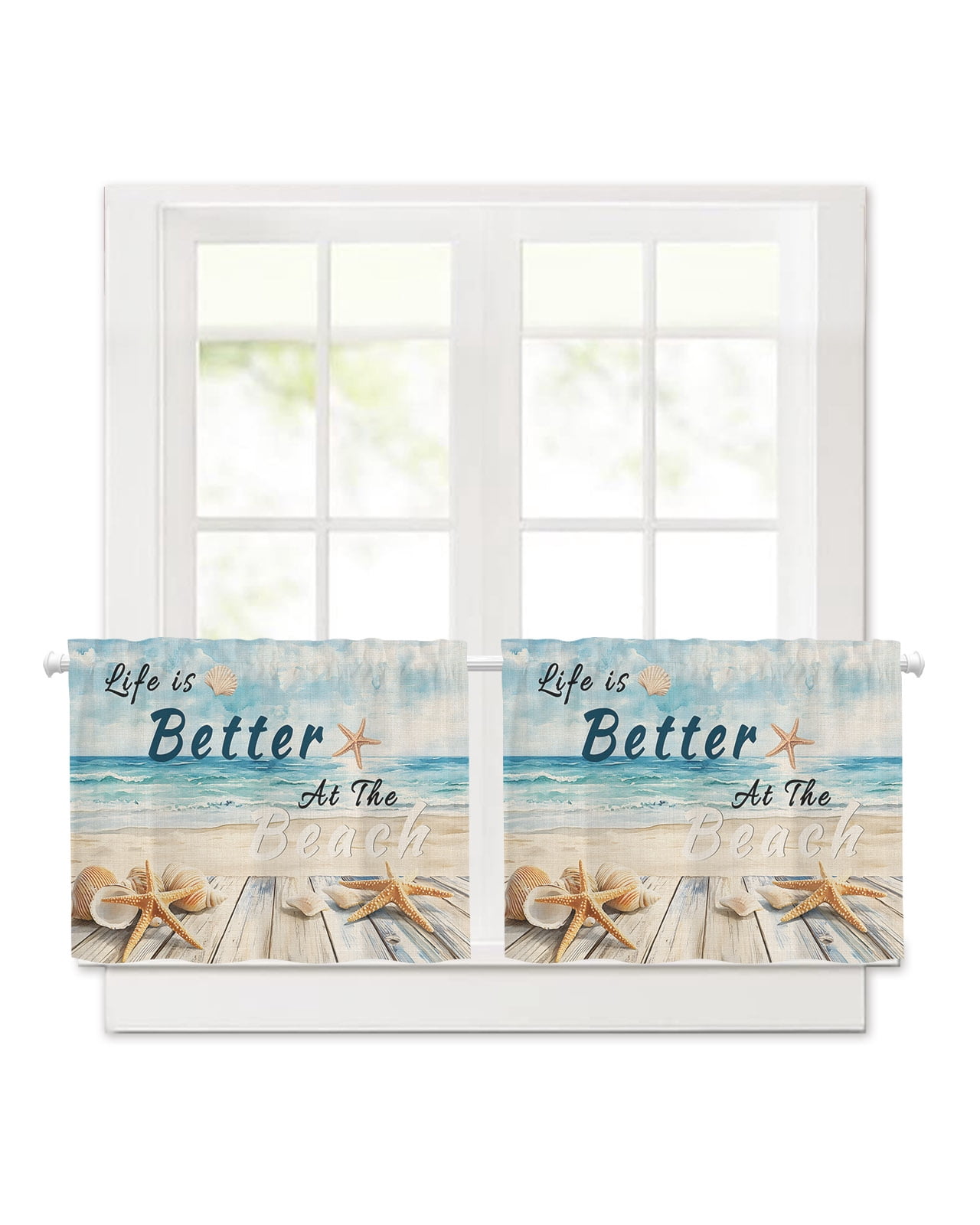 Better Beach Life Art Short Blackout Curtains 24 Inch Long,Summer Ocean ...