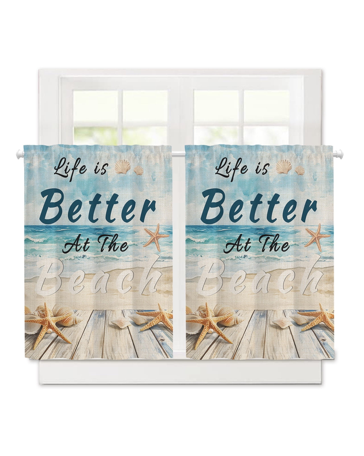 Better Beach Life Art Short Blackout Curtains 36 Inch Long,Summer Ocean ...