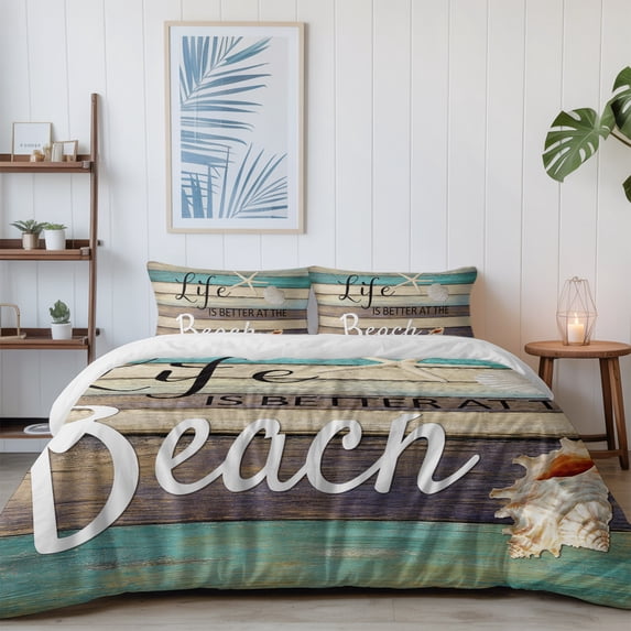 Better Beach Life on Wood California King Size Bed Set,Rustic Wooden ...