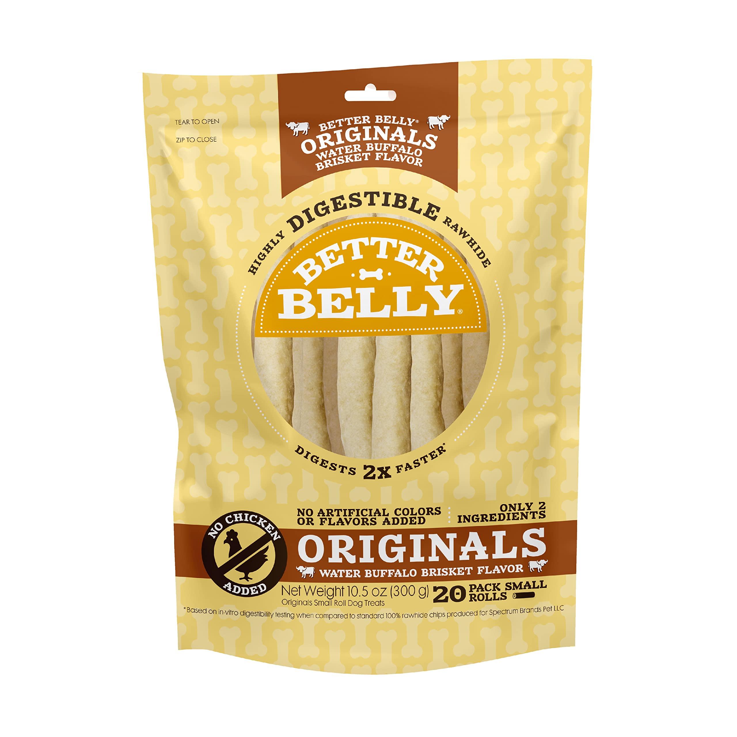 Better Belly Highly FEV6 Digestible Rawhide Small Roll Chews, Treat ...