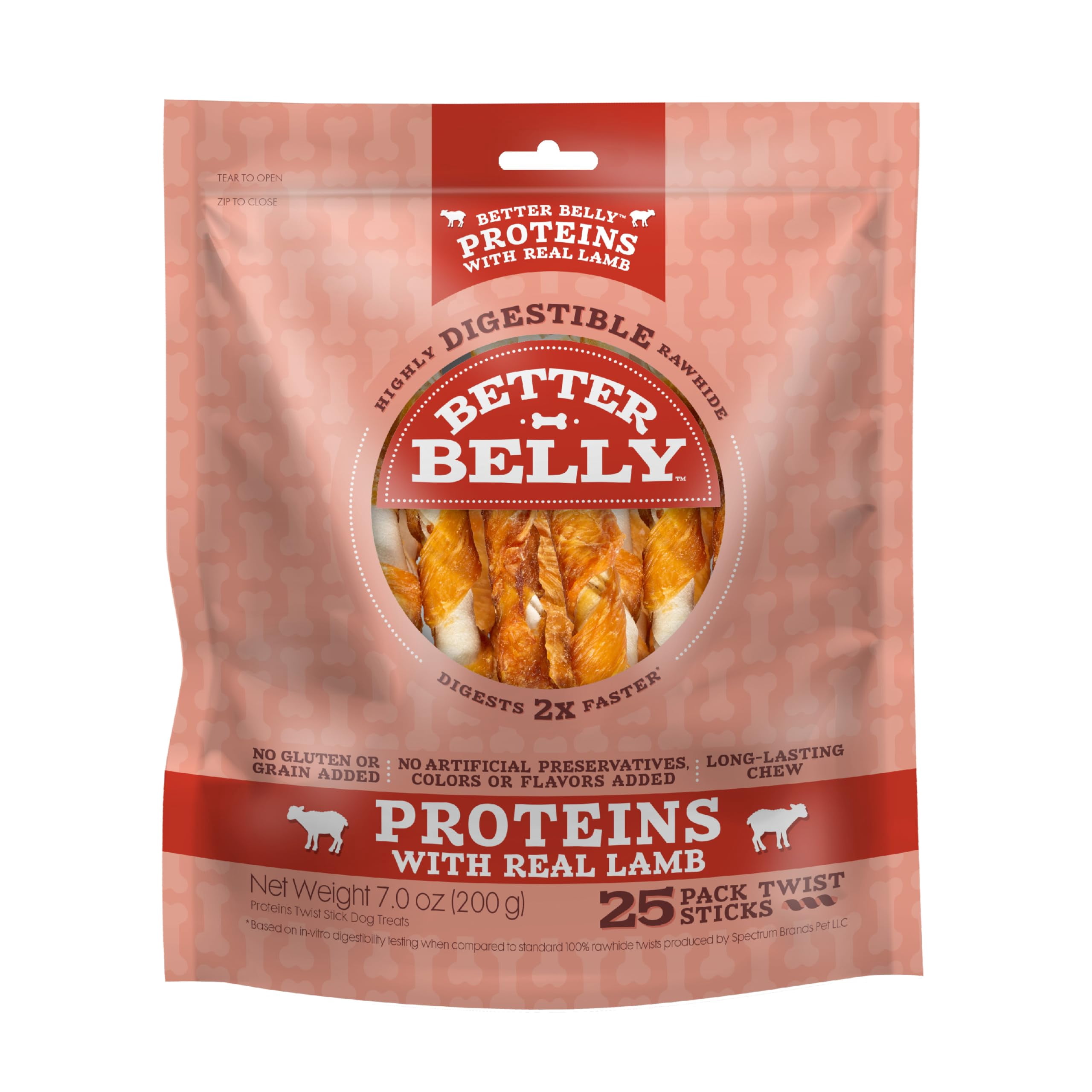 Better Belly Proteins AJH3 With Real Lamb Twists, Digestible Rawhide ...