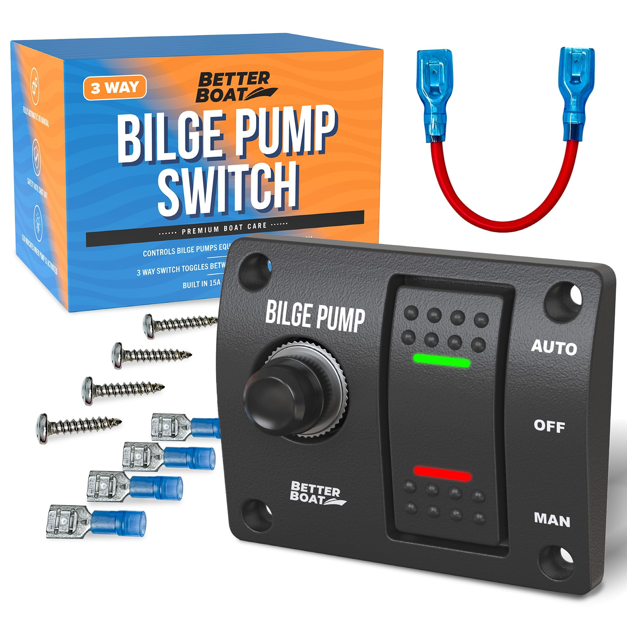 Better Boat 3-Way Bilge Pump Switch with Panel, 12V LED Lights, Manual ...