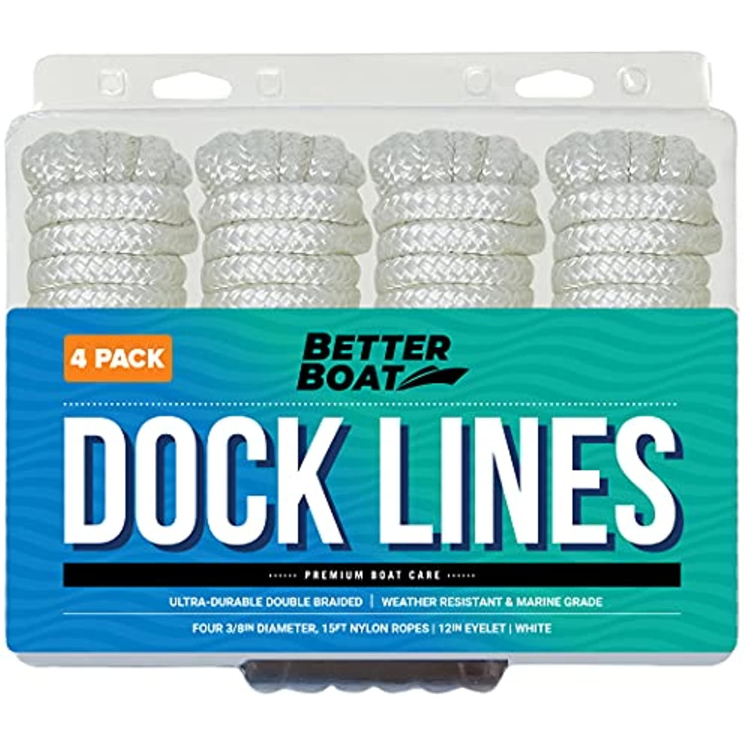 Better Boat Marine Grade Double Loop Dock Lines, 3/8" Braided Nylon ...