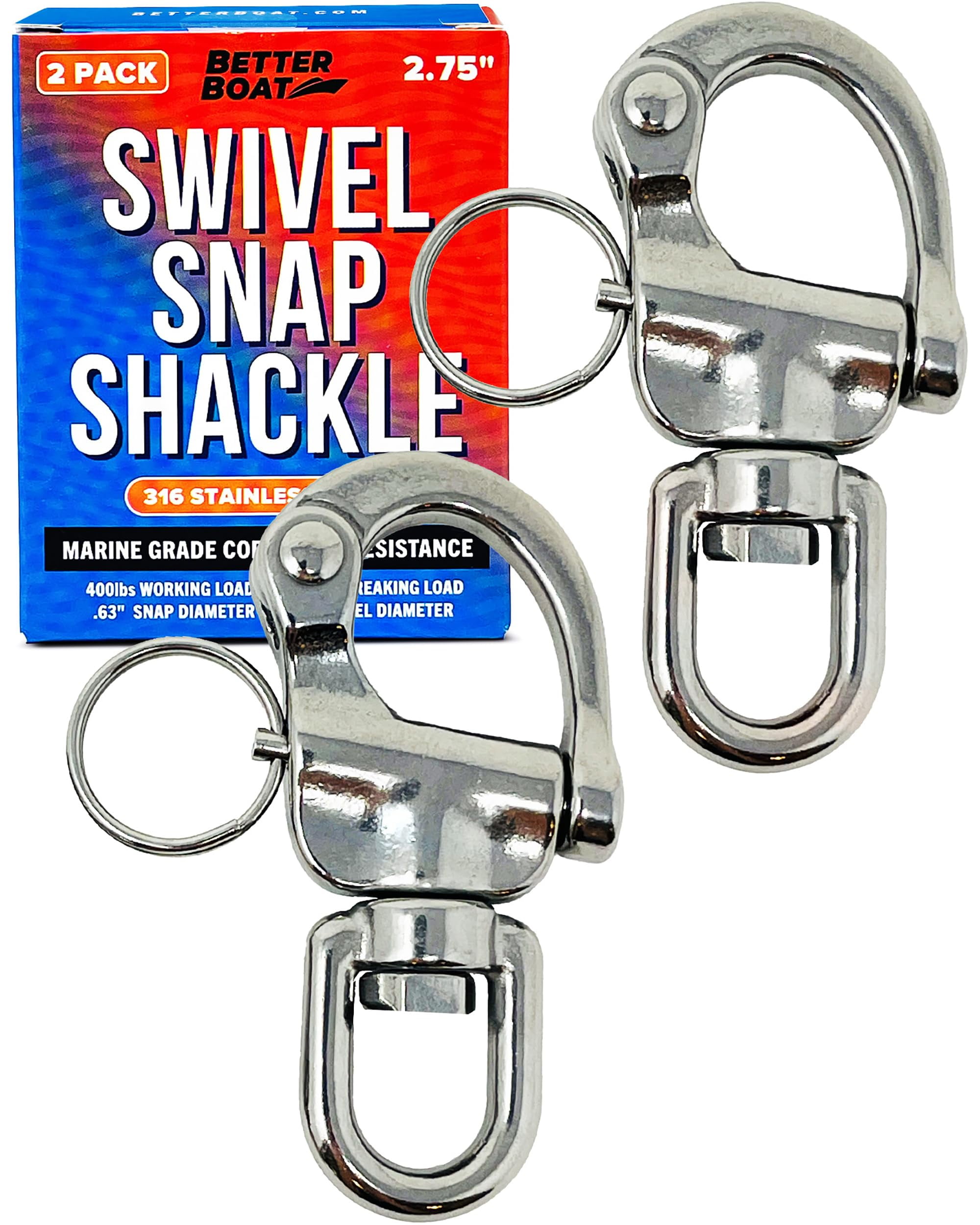 Better Boat Stainless Steel Quick Release Snap Shackles, 2-Pack, 2.75 ...