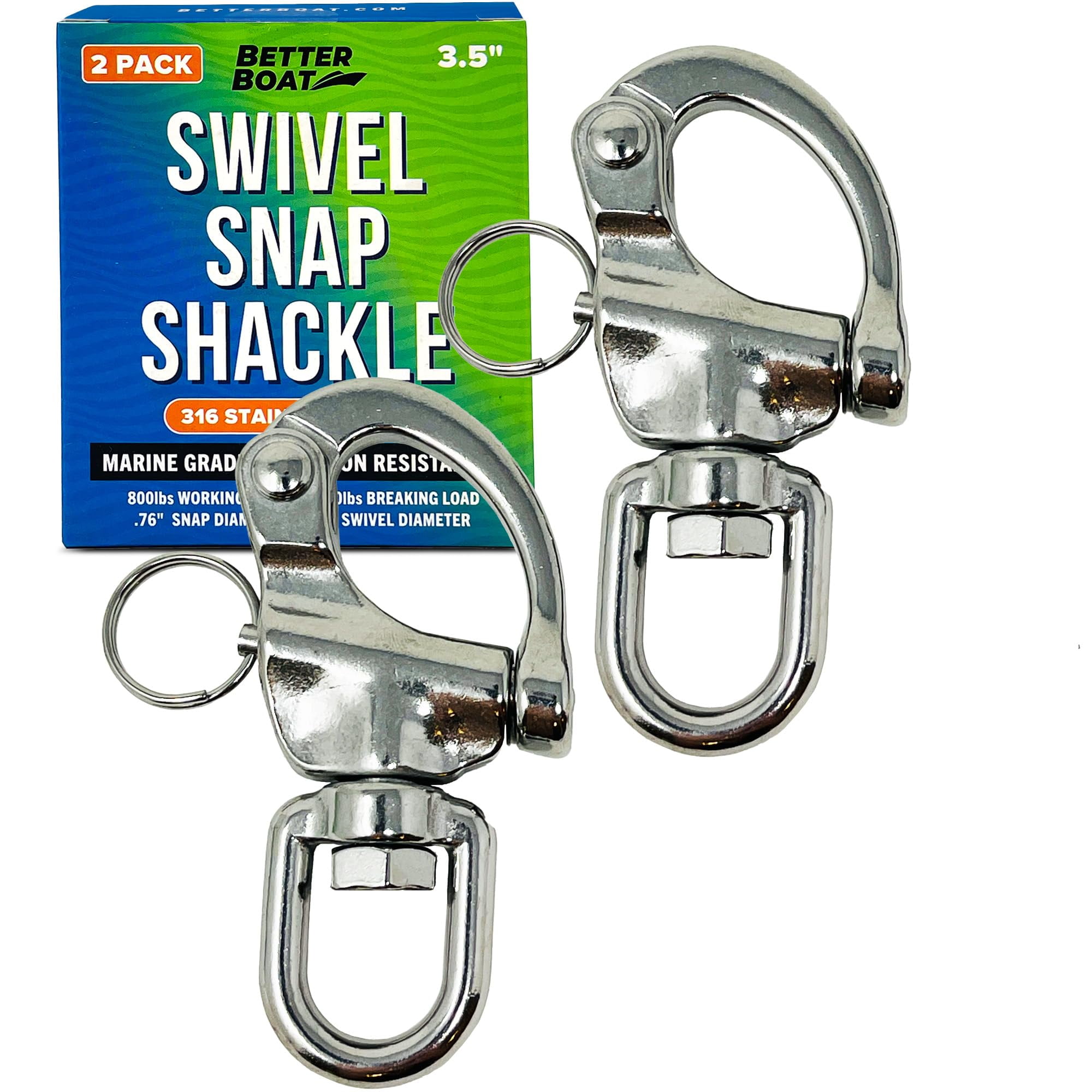 Better Boat Stainless Steel Quick Release Snap Shackles, 2-Pack, 3.5 ...