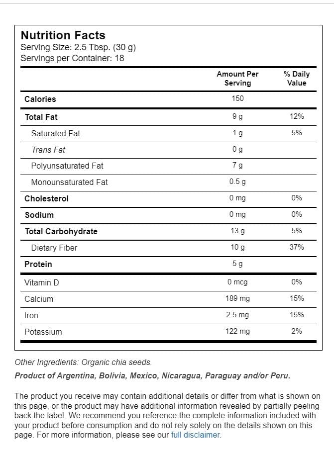 Better Body Foods, SCH4 Organic Chia Seeds with Calcium, 5350mg Omega ...