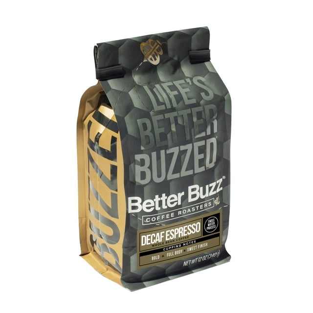 Better Buzz Organic Decaf Espresso Dark Roast Whole Bean Coffee, Swiss ...