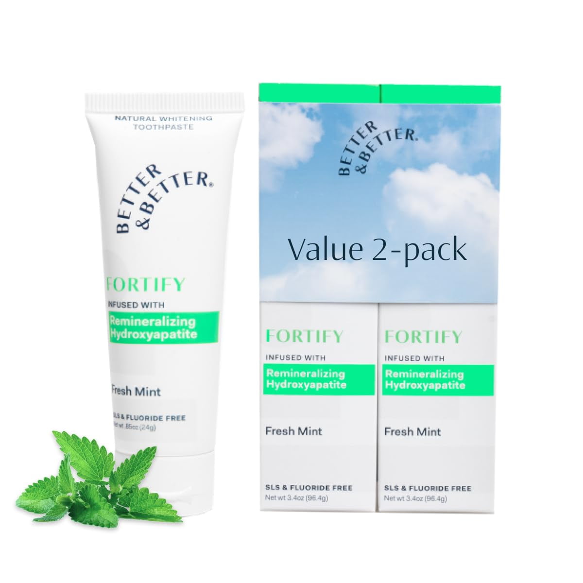 Better & Better Fortify STF9 Fluoride Free Toothpaste | Hydroxyapatite SLS Free, 2 CT ...
