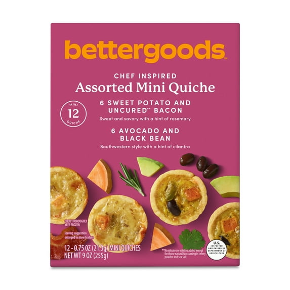 bettergoods Chef Inspired Assorted Mini Quiche, 12 Count, 9 oz (Frozen ...