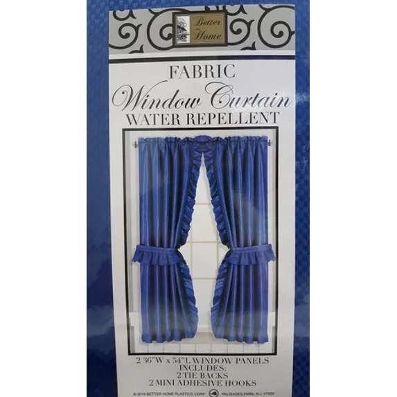 Better Home Fabric Window Curtain 36" X 54" Blue With Tie Backs And ...
