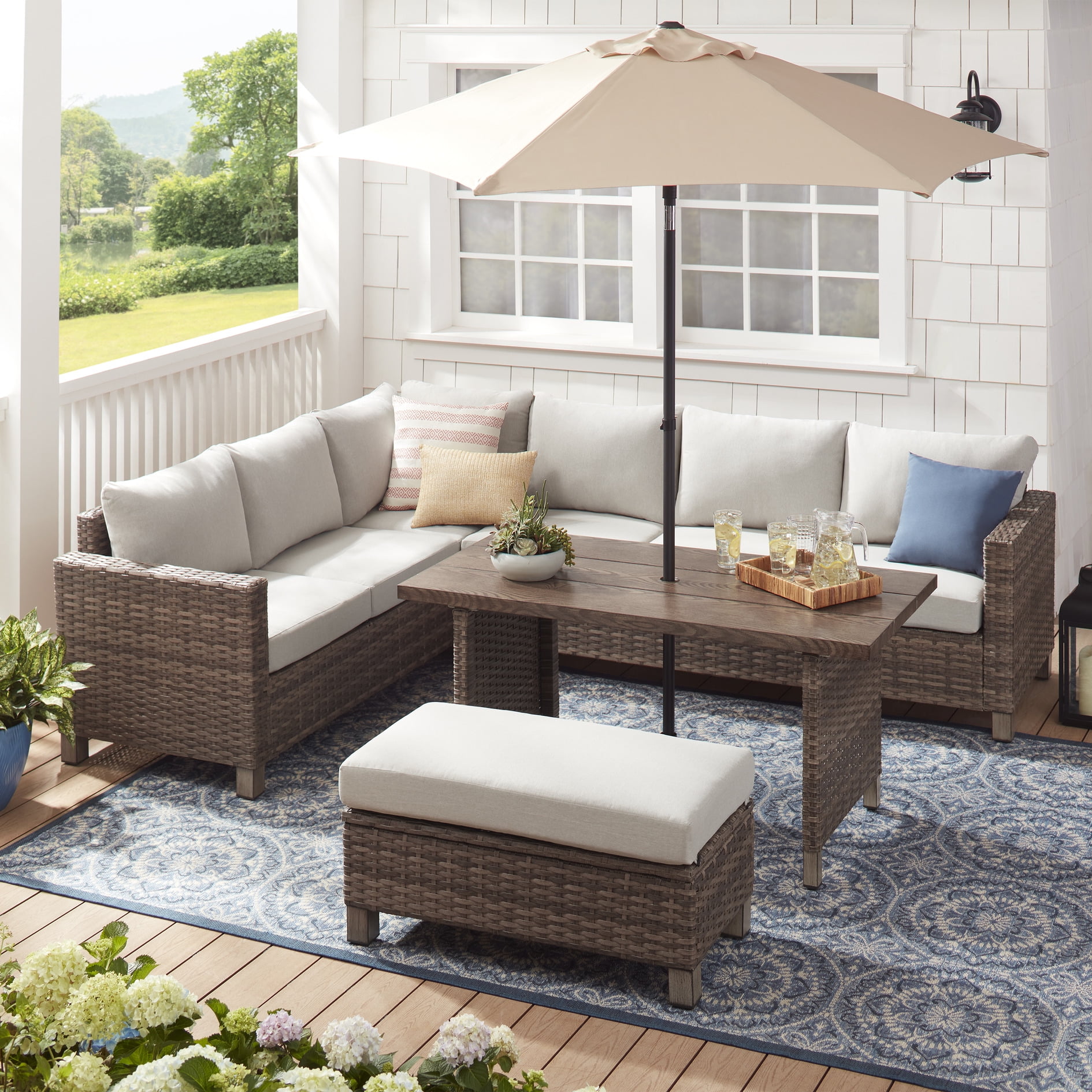 Better Home & Gardens Brookbury 4 Piece Outdoor Wicker Patio Sectional ...
