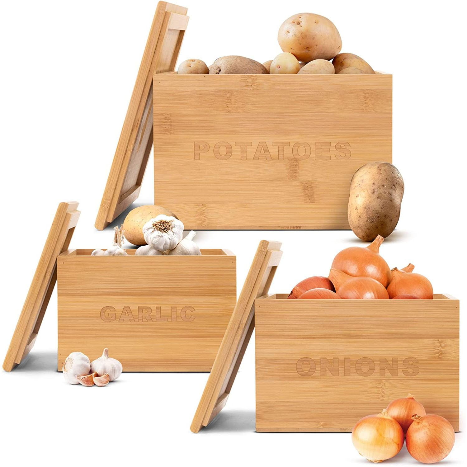 The Better Home Kitchen Storage Containers Set 3Pcs Bamboo Onion Potato ...