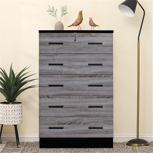 Better Home Products Cindy 5 Drawer Chest Wooden Dresser with Lock in ...