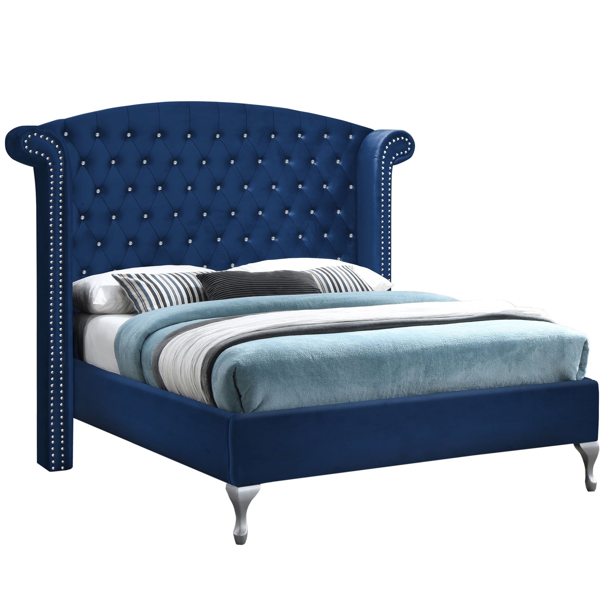 Better Home Products Cleopatra Crystal Tufted Velvet Platform Queen Bed ...