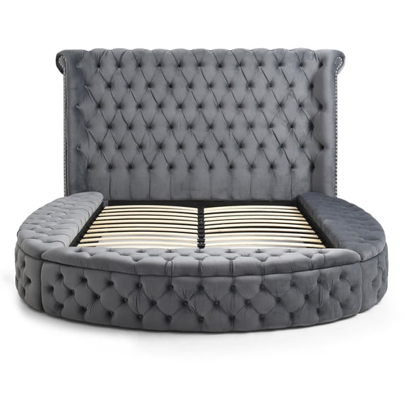 "Better Home Products Elizabeth Tufted Frame Velvet Round Storage Queen ...