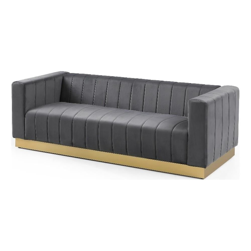 Better Home Products Foxy Upholstered Velvet & Steel Sofa in Gray/Gold ...