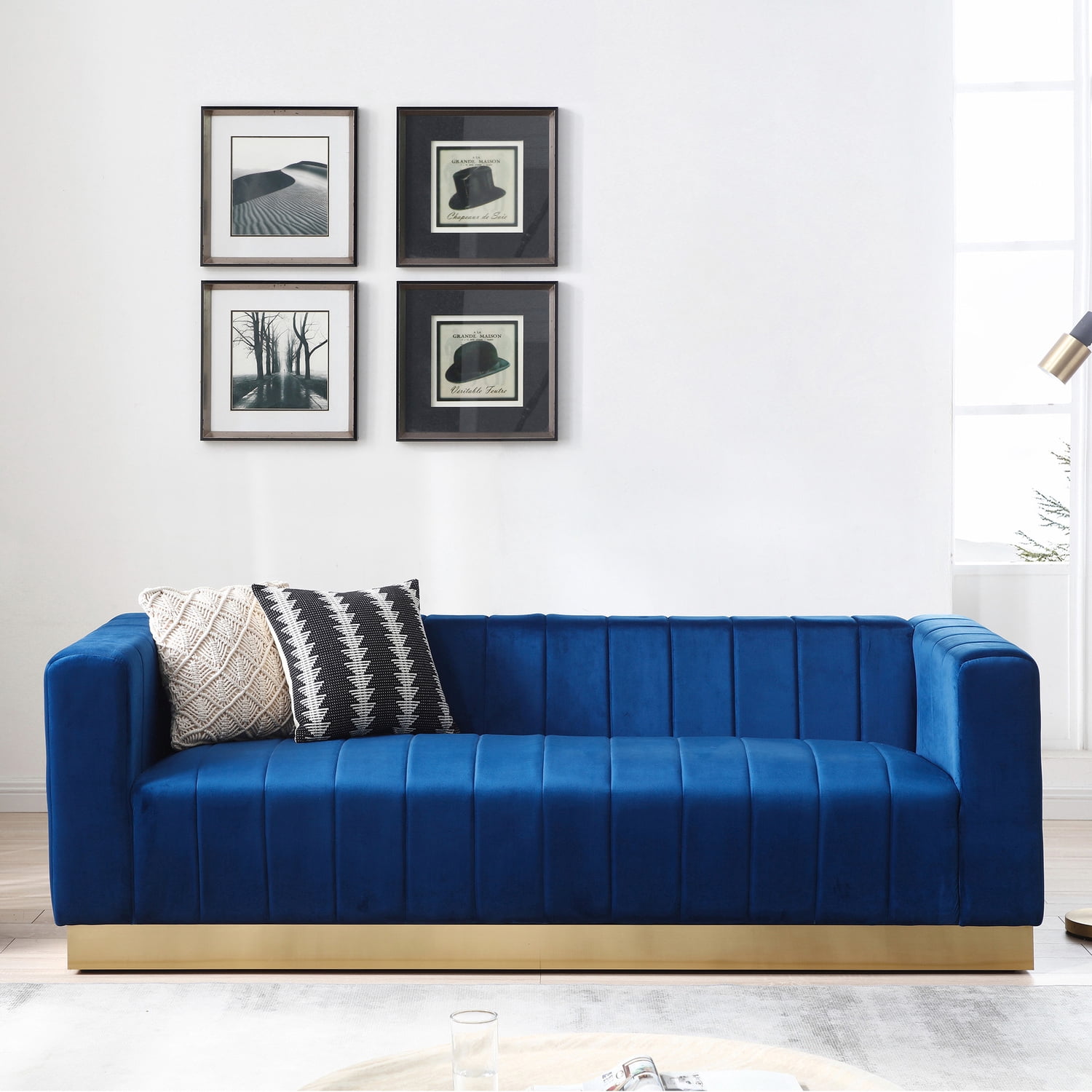 Better Home Products Foxy Velvet Sofa with Gleaming Gold Steel Base in ...