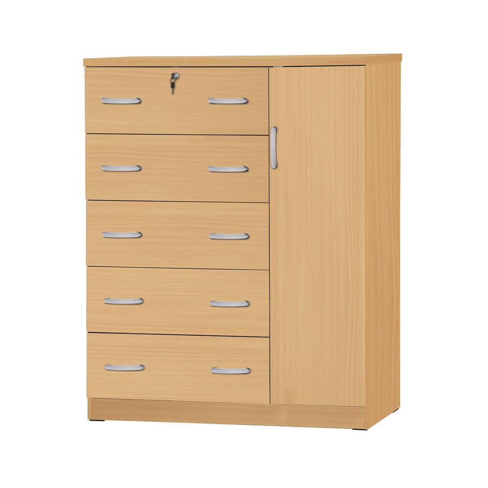 Better Home Products JCF Sofie 5 Drawer Wooden Tall Chest Wardrobe Beech (Maple) - Walmart.com
