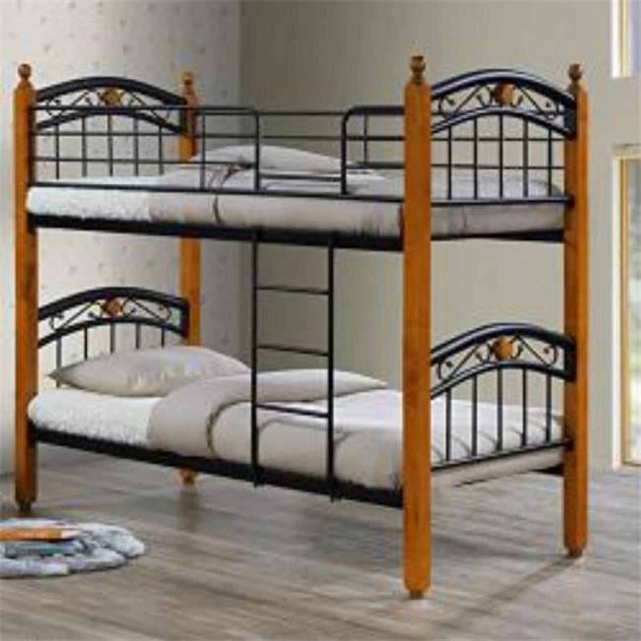 Better Home Products Lexus Black Metal Bunk Bed with Solid Wood Legs ...
