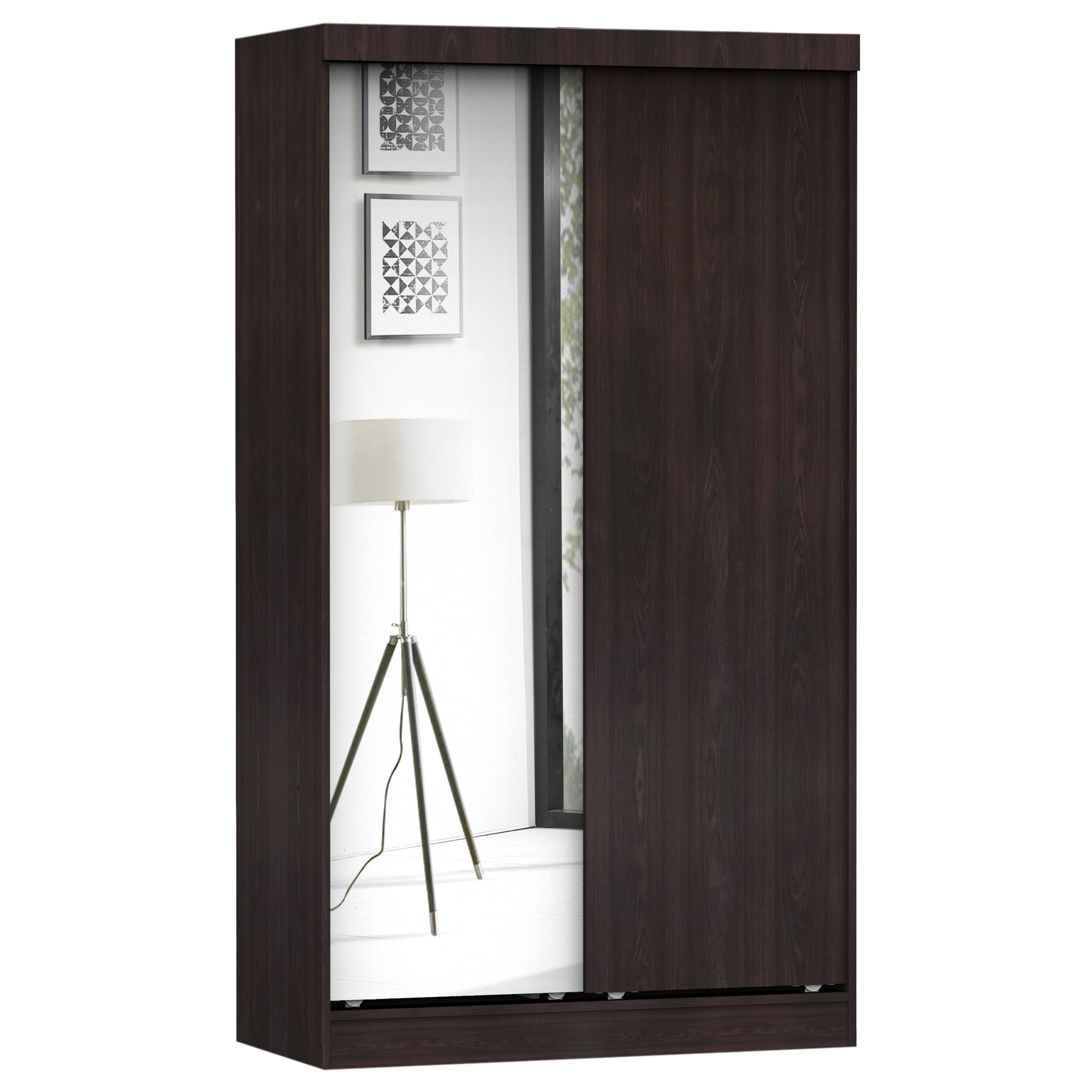 Better Home Products Mirror Wood Double Sliding Door Wardrobe in ...