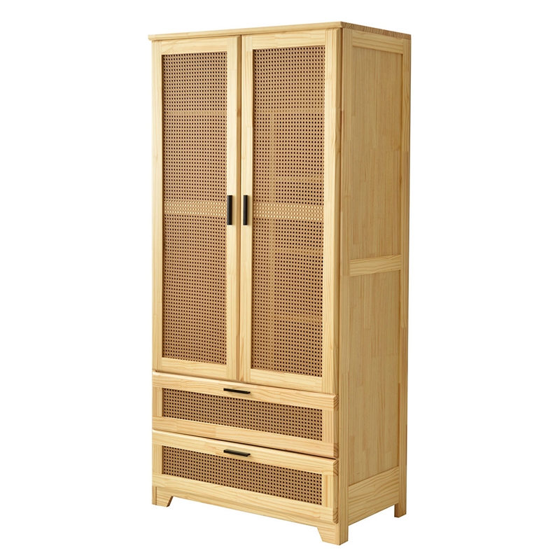 Better Home Products Pine Wood Closet with Rattan Doors and 2-Drawers ...