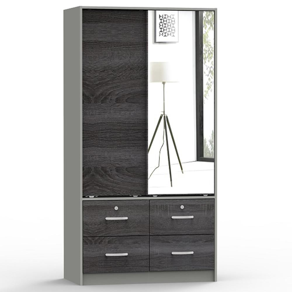 Better Home Products Sarah Double Sliding Door Armoire with Mirror in ...