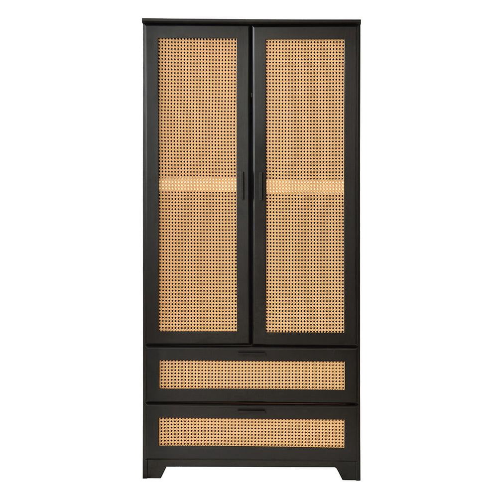 Better Home Products Stylish Pine Wood Closet with Rattan Doors and Two ...