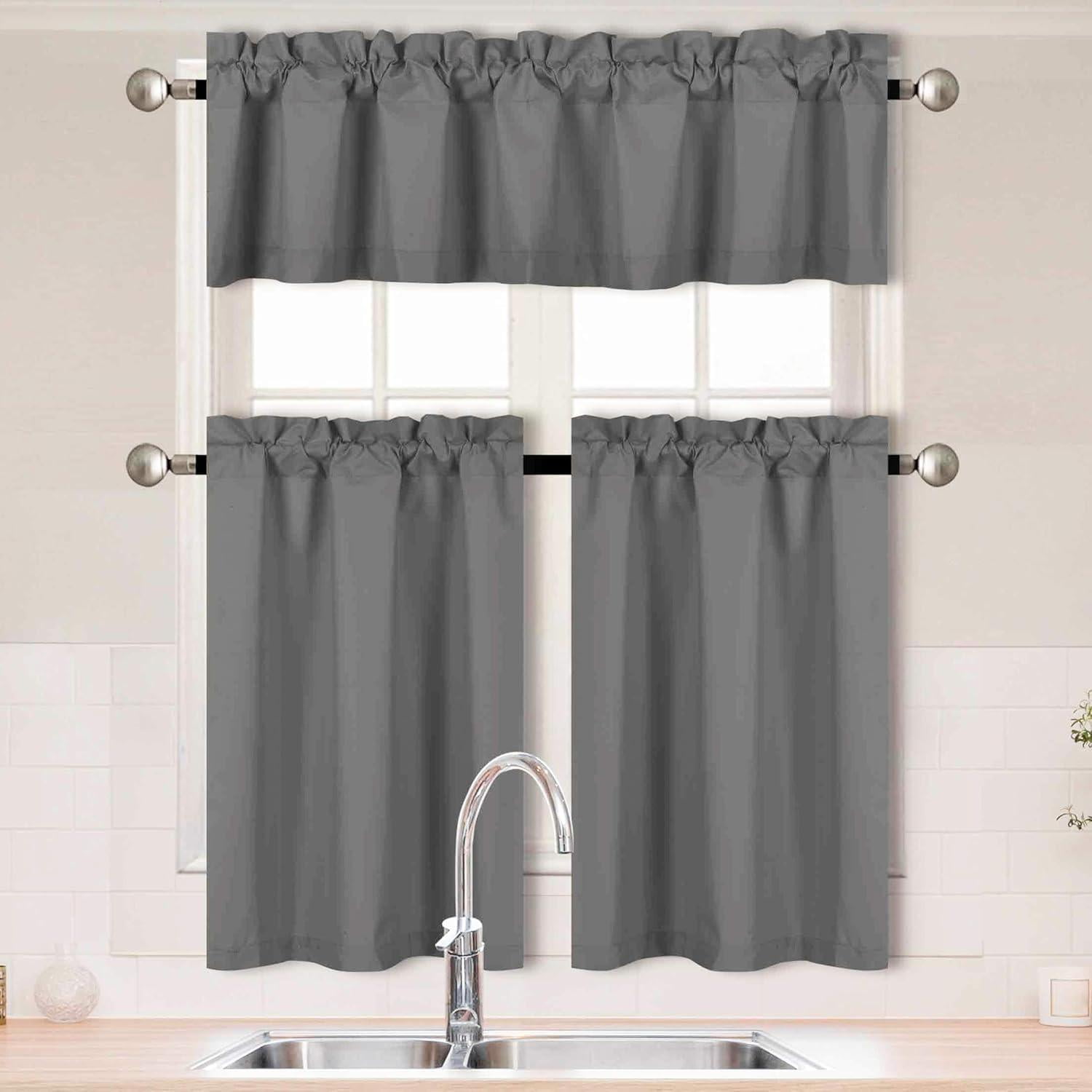 Better Home Style 3 Piece Solid Color 100% Blackout Kitchen Window ...
