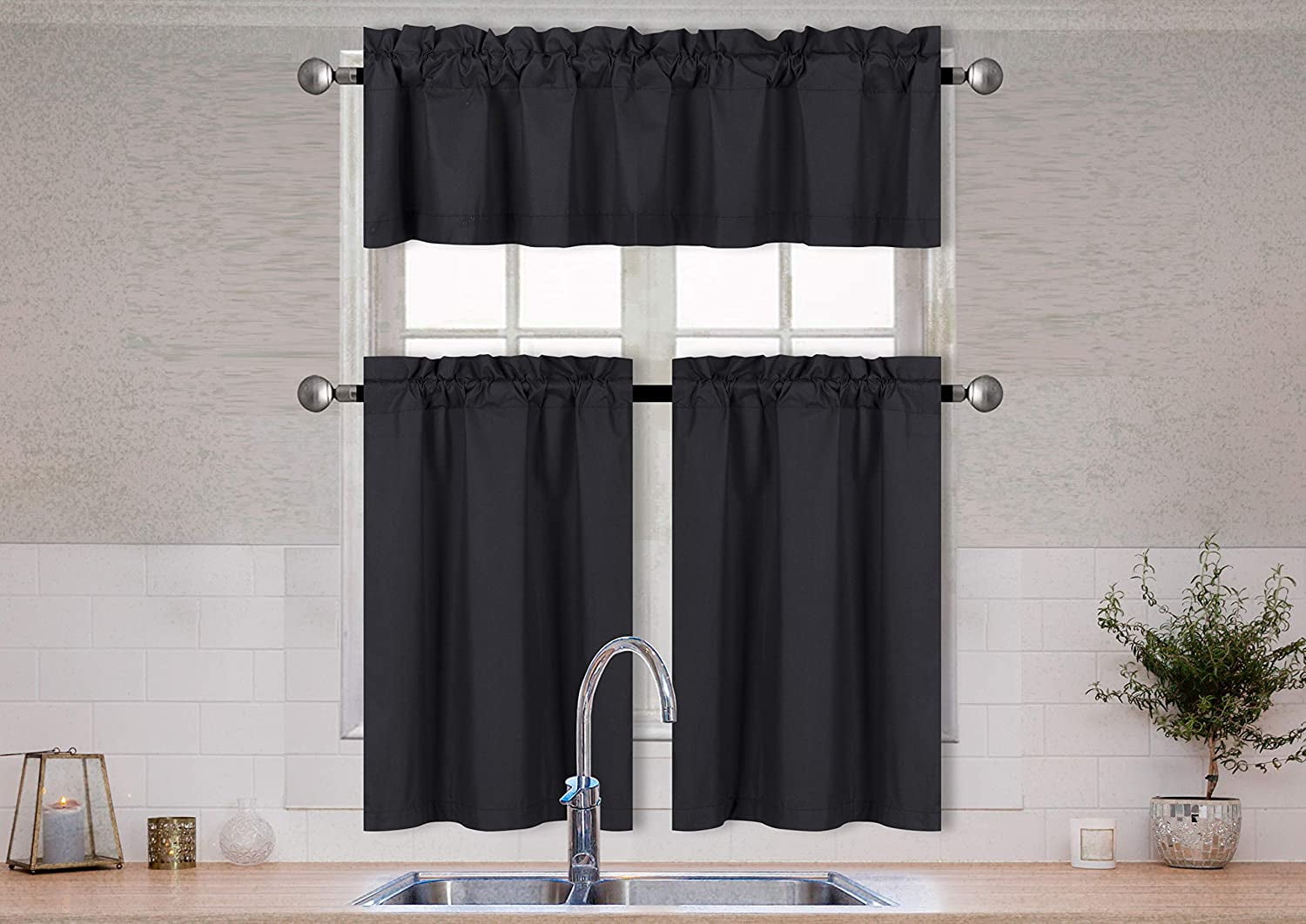 Better Home Style 3 Piece Solid Color 100% Blackout Kitchen Window ...