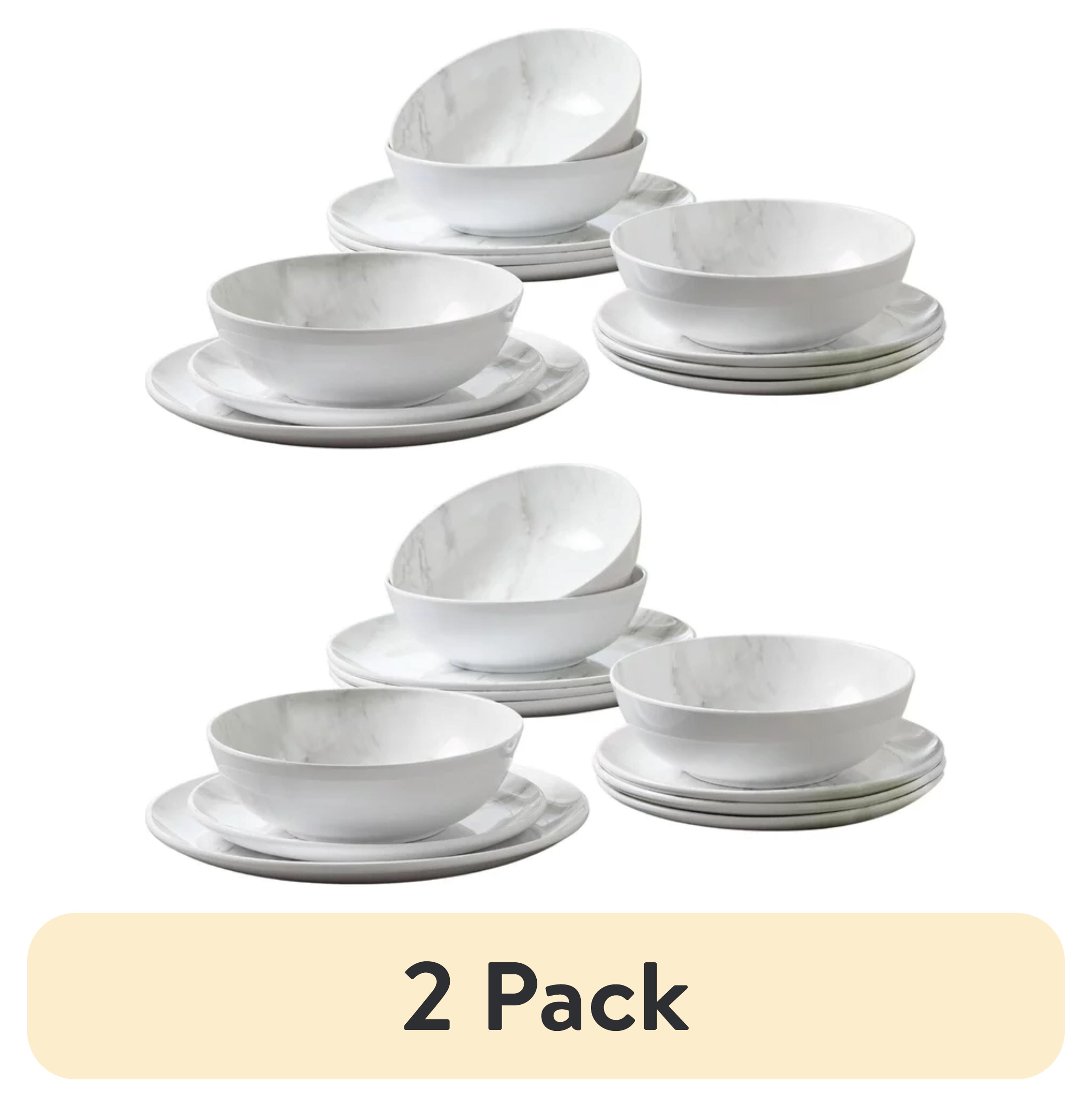 (2 pack) Better Homes & Garden 12-Piece Melamine Grey and White Marble ...