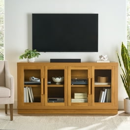 82 in. Durable Coastal Gray Contemporary TV Stand in Solid American White Oak Walmart