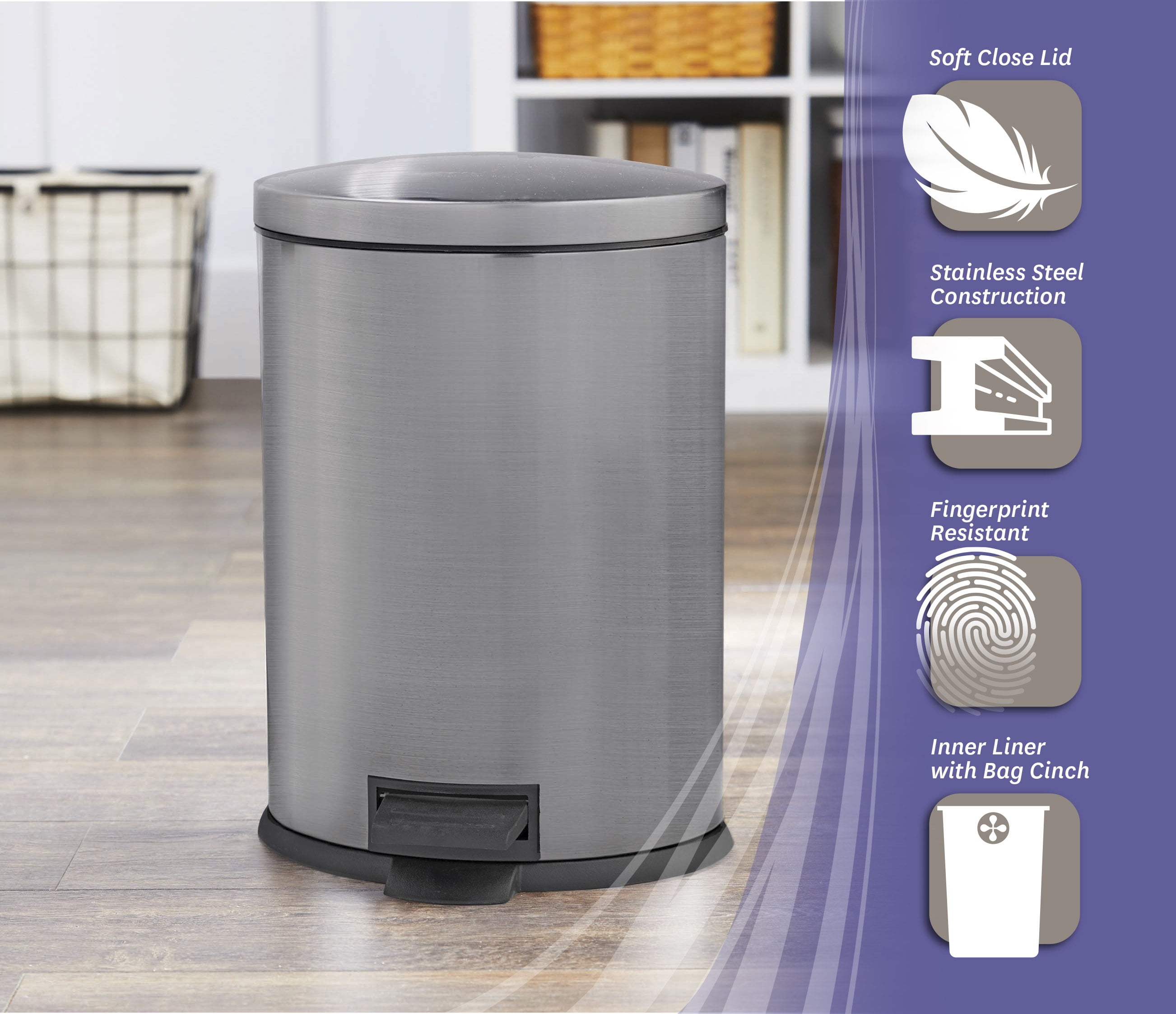 Better Homes & Gardens 10.5 Gallon Black Stainless Steel Oval Step Can ...
