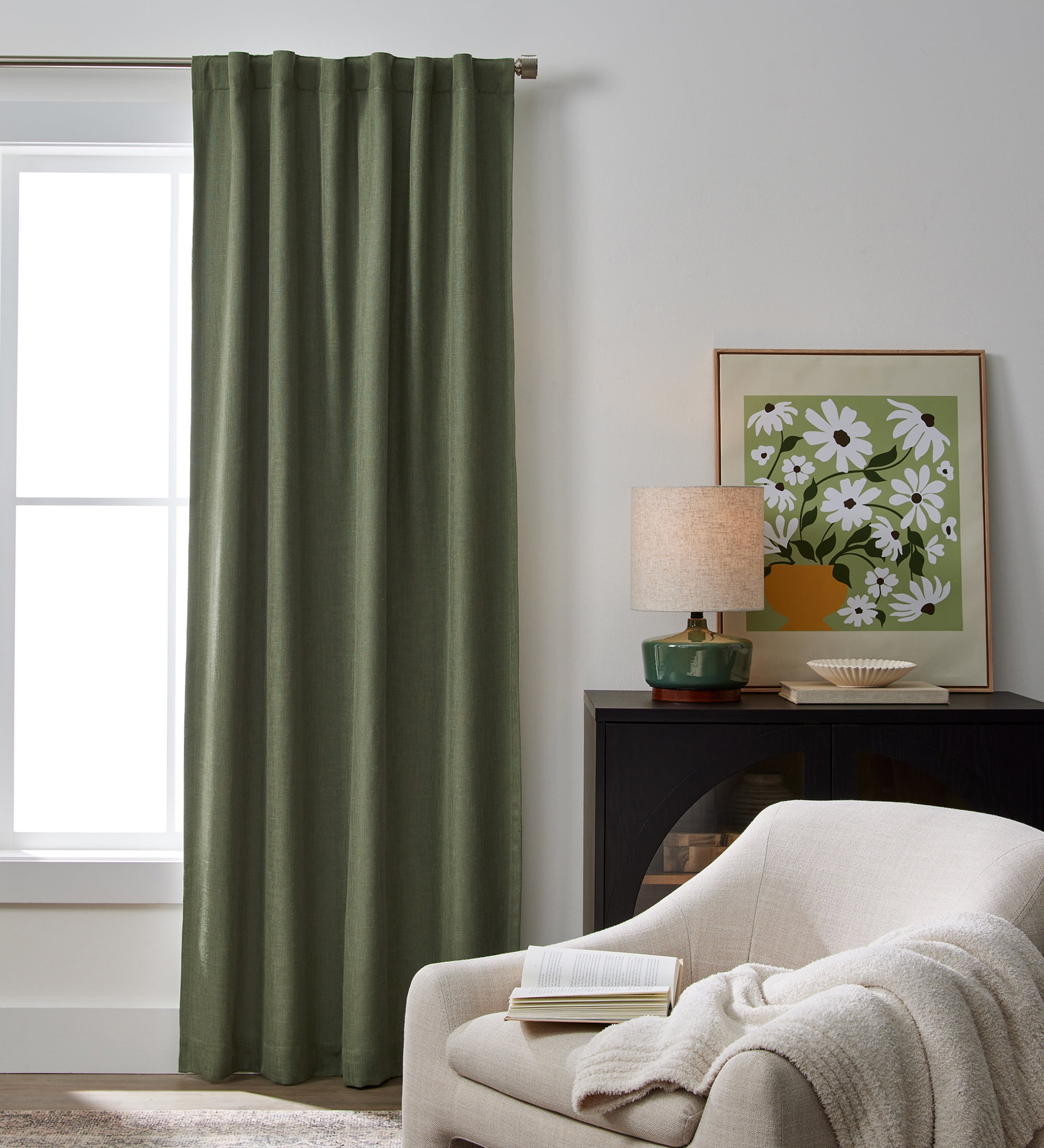 Better Homes & Gardens Blackout Linen Blend Curtain Panel 50x84 Dark ...