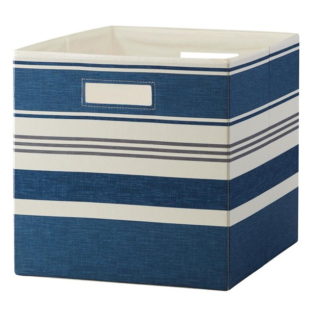 Better Homes & Gardens 12.75" Fabric Cube Storage Bin, Indigo Stripe ...