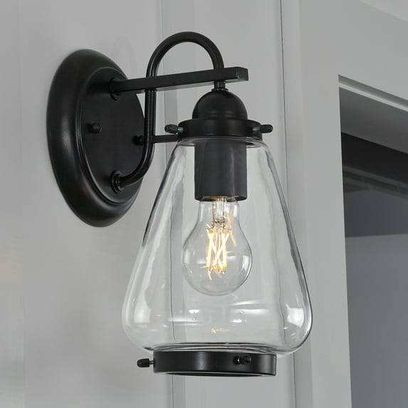 Better Homes & Gardens Black Outdoor Wall Light, Metal Frame Glass ...