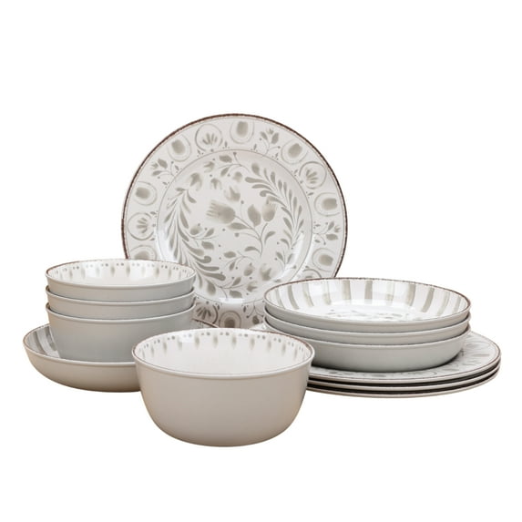 Open Box Better Homes & Gardens 12-Piece Bamboo Melamine Dinnerware Set, Grey - Walmart.com