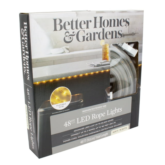 Better Homes & Gardens 48' 21.6W Soft White LED Plug-in Rope Light (1 ...
