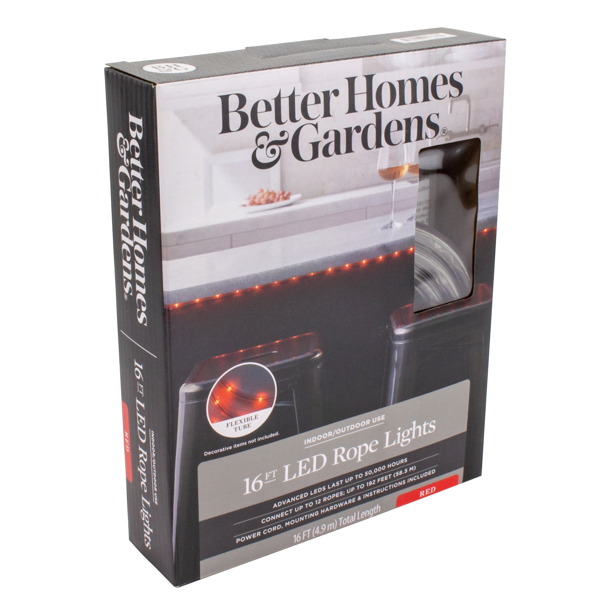 Better Homes & Gardens 120 Volt, 7.2 Watt, 16 Foot Red LED Plug-In Rope ...