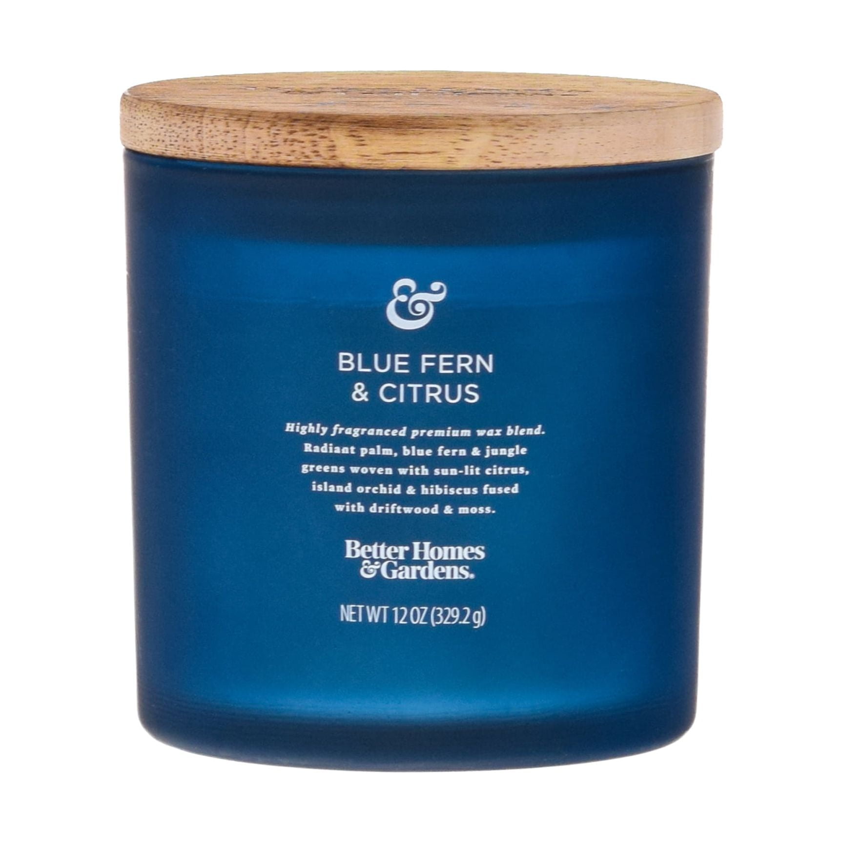 Better Homes & Gardens 12oz Blue Fern & Citrus Scented 2-Wick Frosted ...