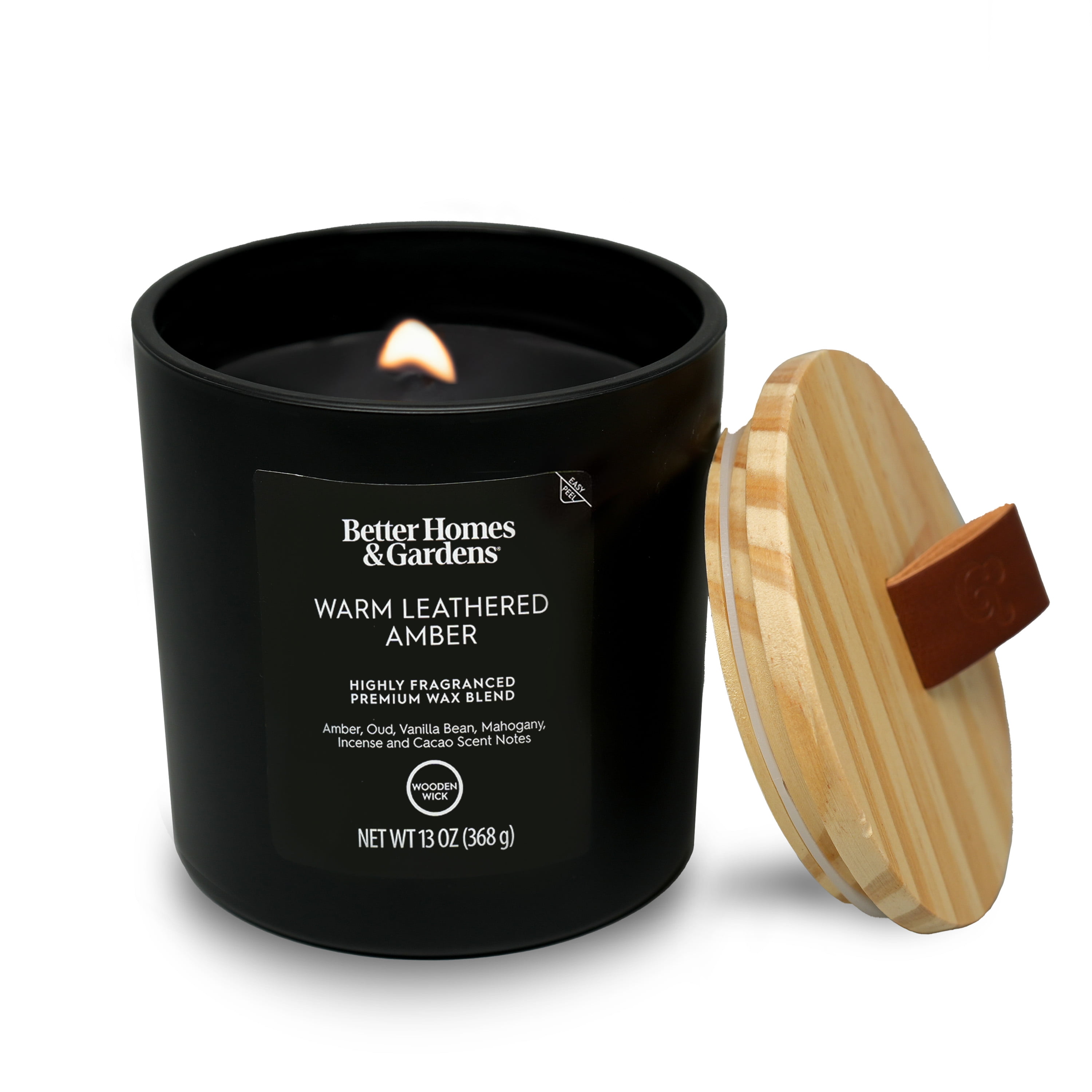 Better Homes & Gardens 13oz Warm Leathered Amber Scented Wooden Wick ...