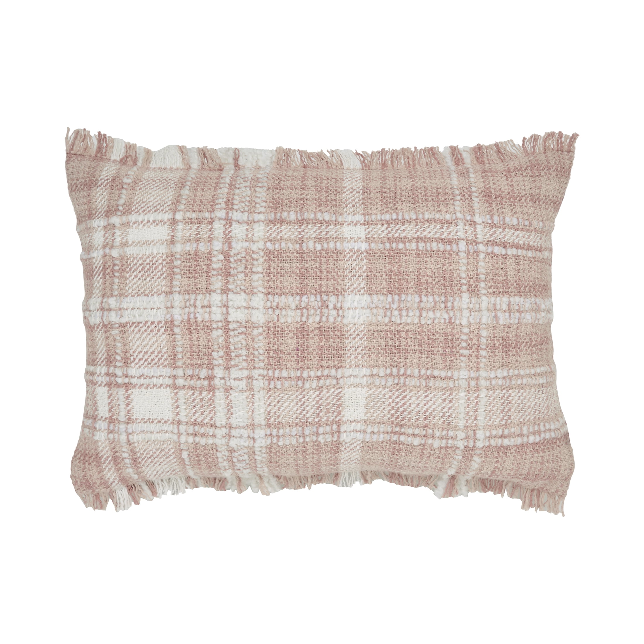 Lulu Blush Plaid Cotton Rich Decorative Pillow - 14 x 20 Lumbar Cushion ...