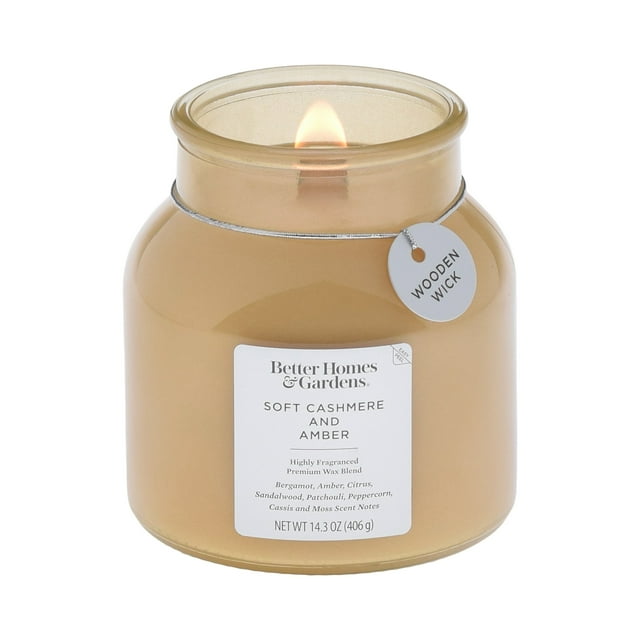 Better Homes & Gardens Soft Cashmere Amber Scented Wooden Wick 14.3oz ...