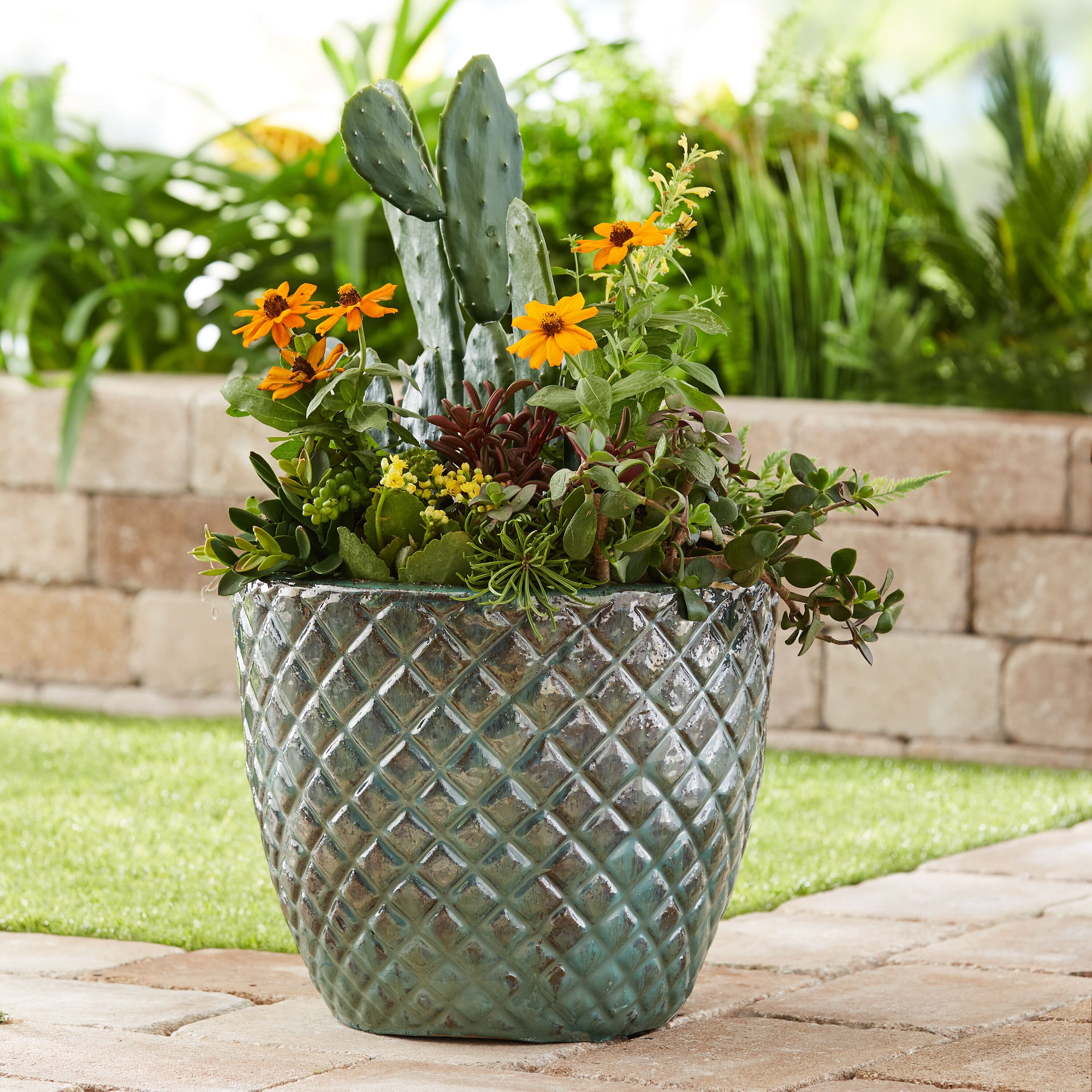 Better Homes & Gardens 15" x 15" x 12" Round Green and Blue Ceramic ...